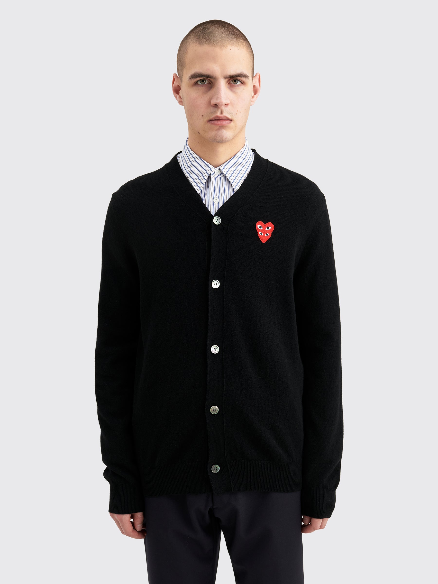 Comme des Garçons Play Double Heart Knitted Cardigan Black – Très Bien